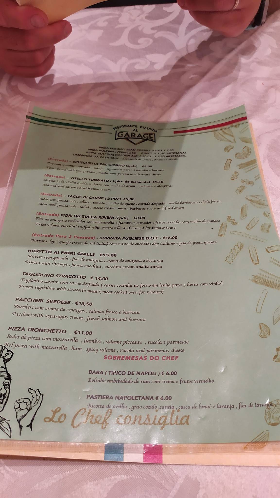Menu em Al Garage restaurante, Lisboa
