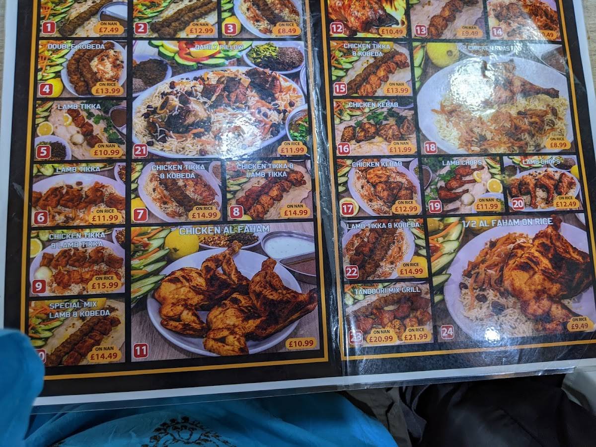 Menu at Al Jazeera Restaurant, Manchester