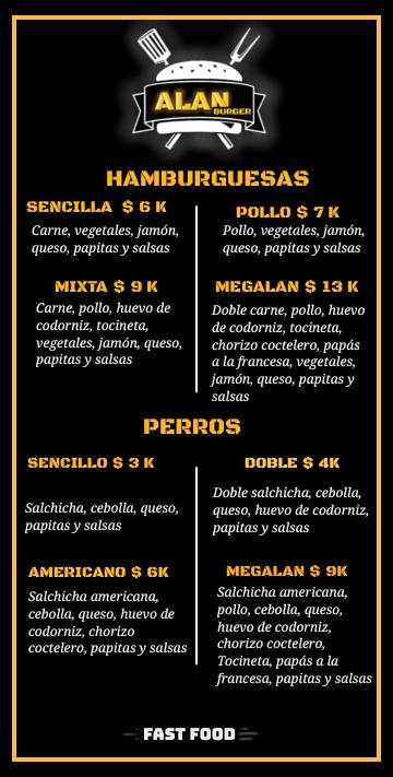 Menu at Alan Burger restaurant, Los Patios