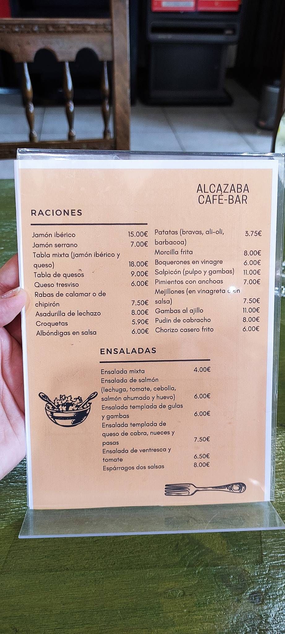 Menu at Alcazaba restaurant, Renedo de Piélagos
