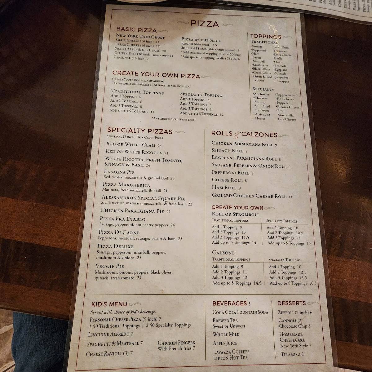 Menu at Alessandro's Italian Cafe & Pizzeria, Canton