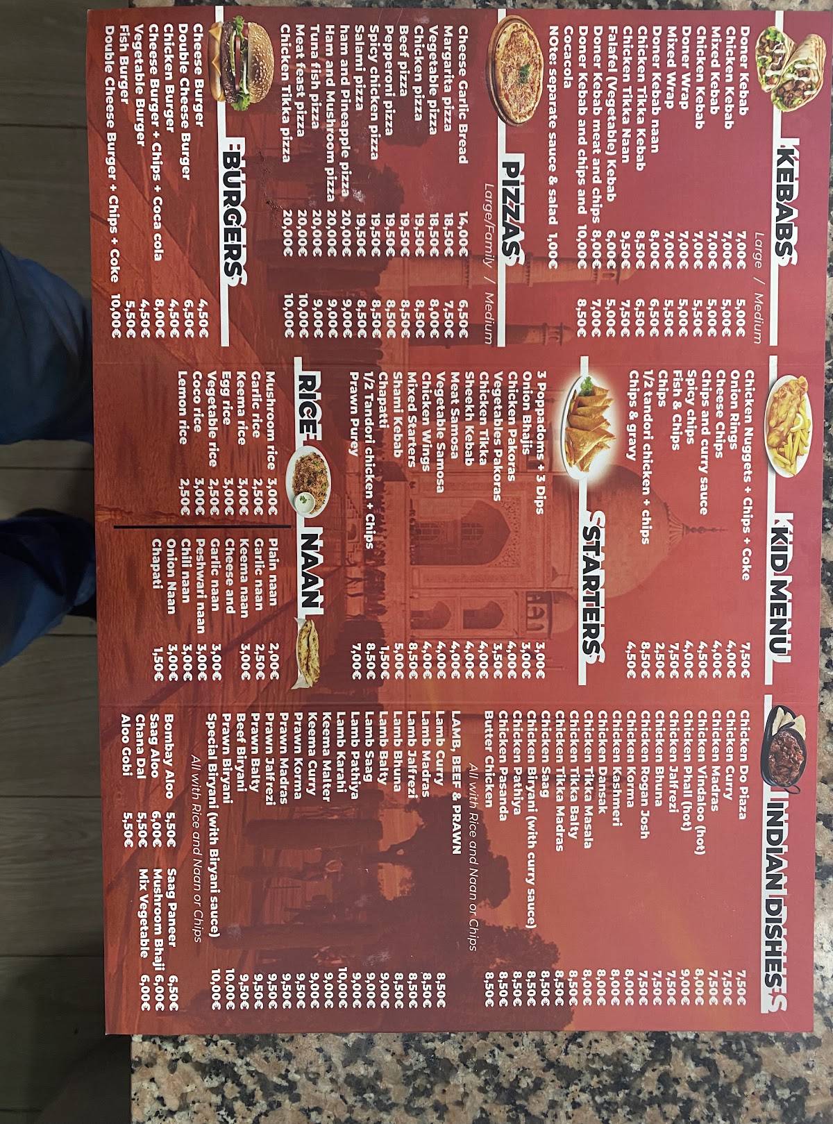 Menu at Alibaba restaurant, Benidorm