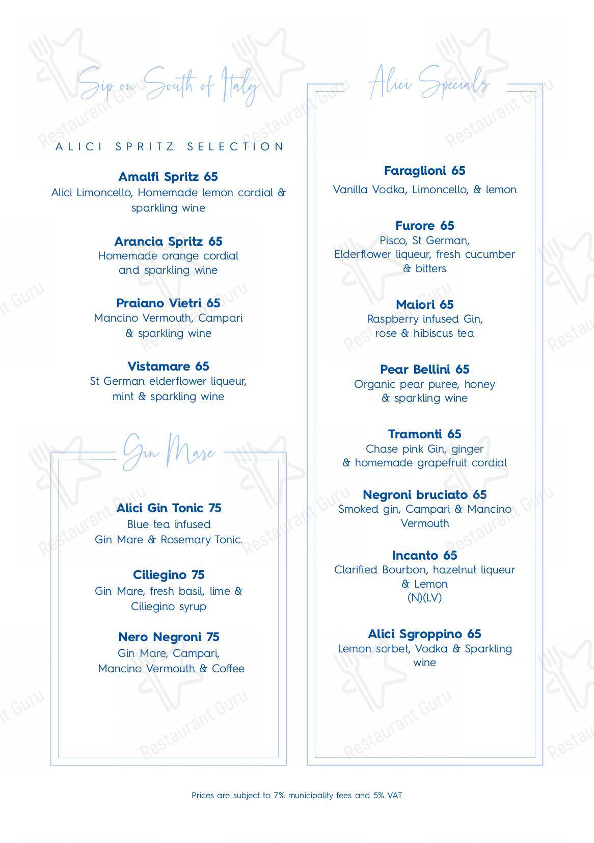 Menu at Alici restaurant, Dubai