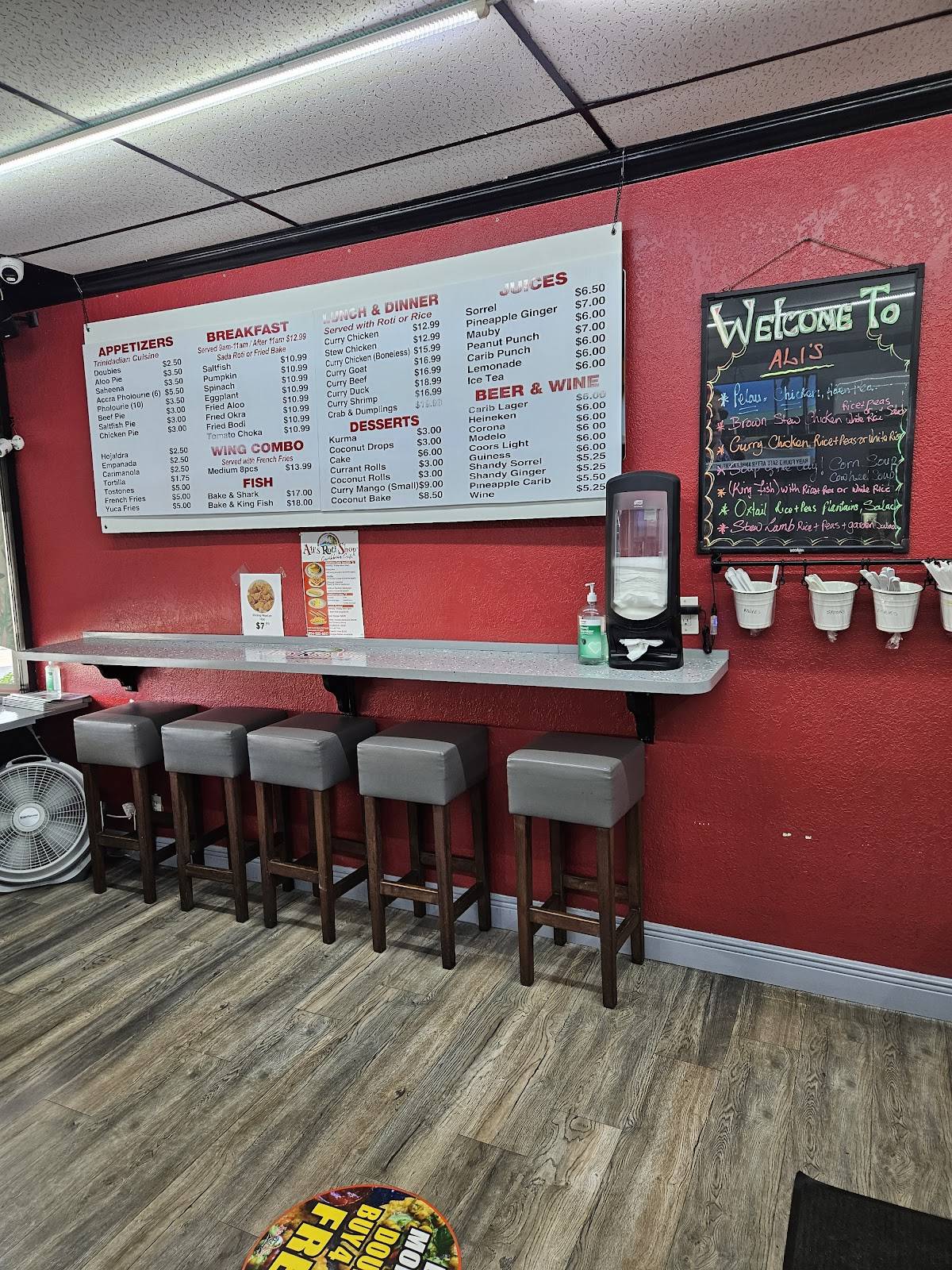 Menu at Ali's Roti Shop restaurant, Plantation