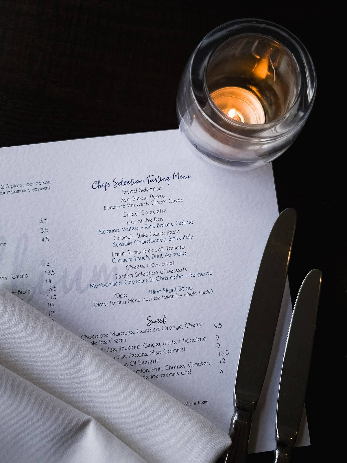 Menu at Allium restaurant, Salisbury
