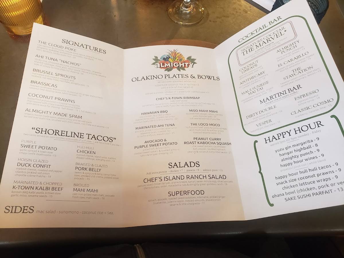 Menu at Almighty Bistro. Cocktail Bar & Food Co., El Dorado Hills