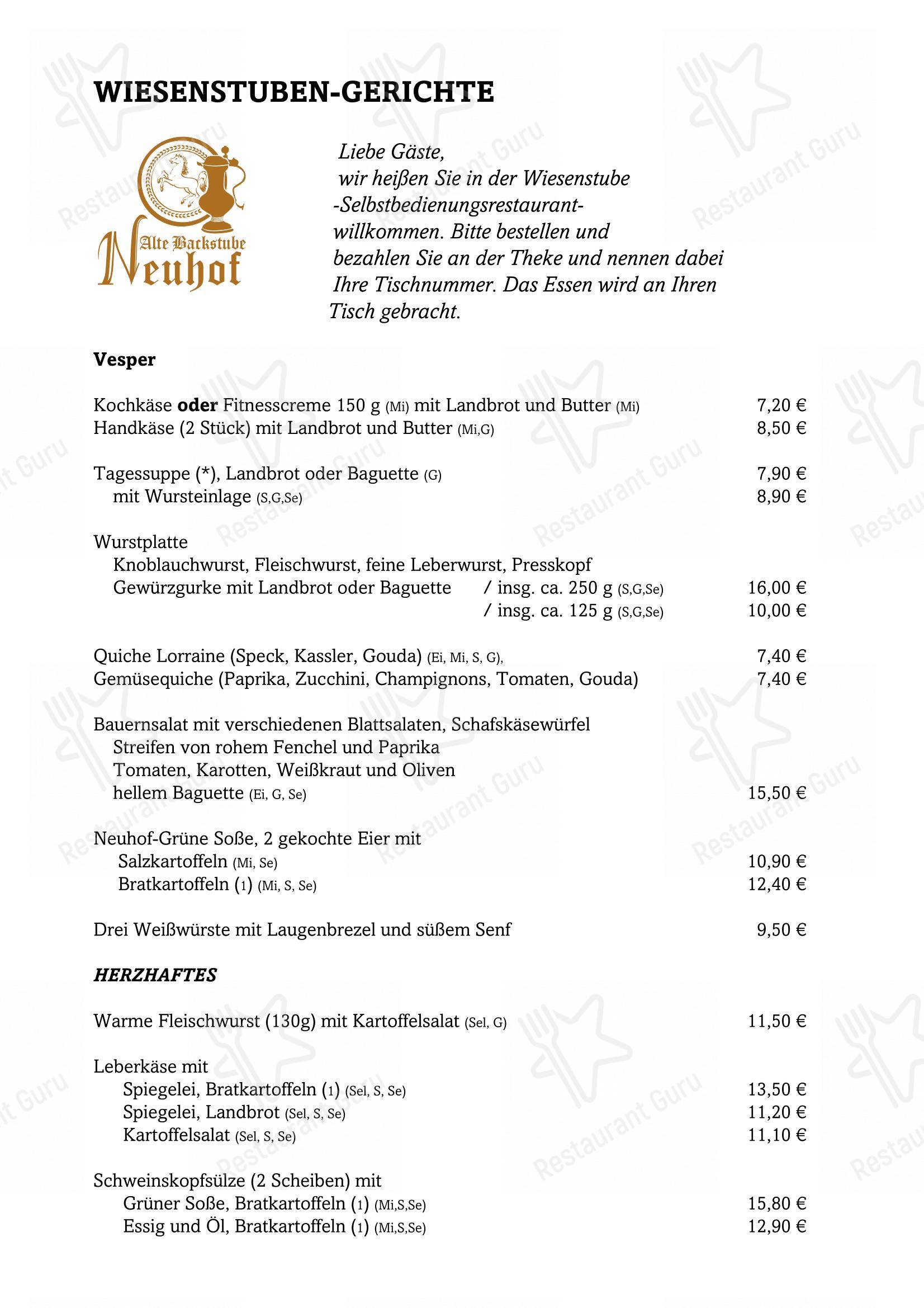 Speisekarte von Alte Backstube Neuhof restaurant, Dreieich