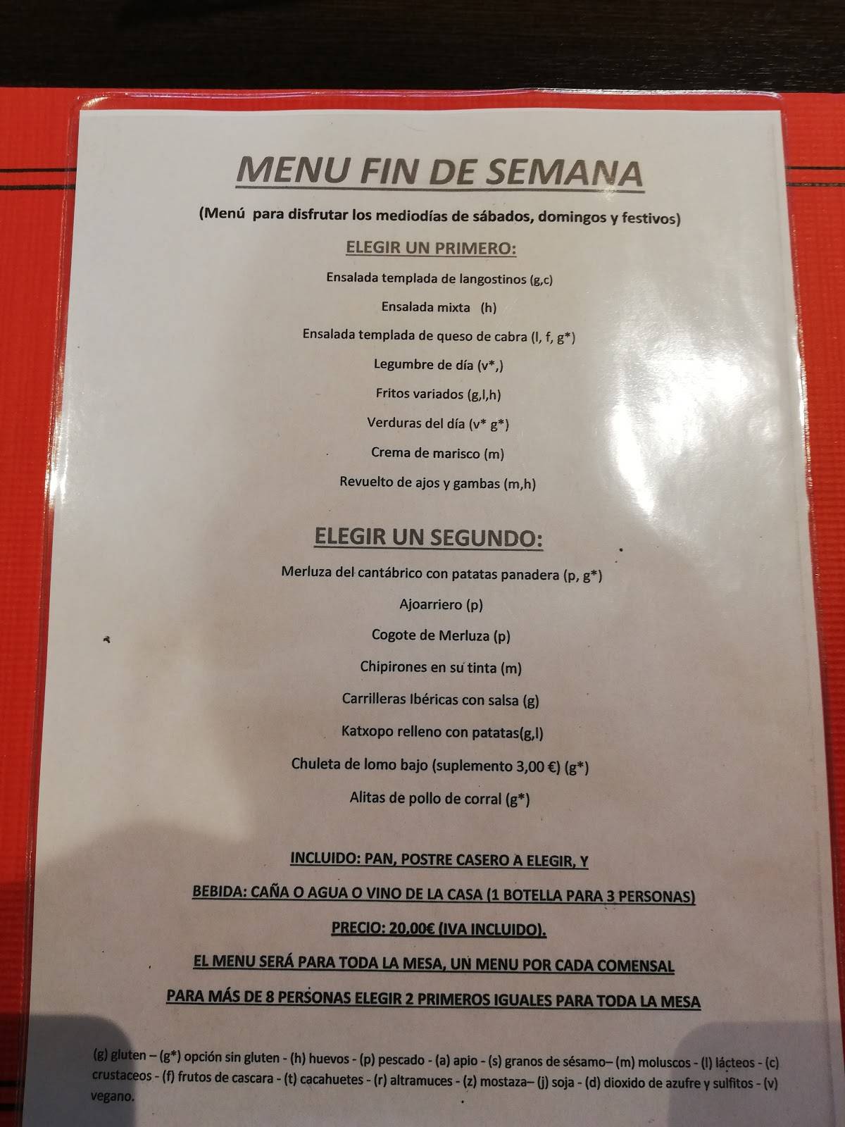 Menu at Restaurante Bar Kaixo, Alsasua – Altsasu