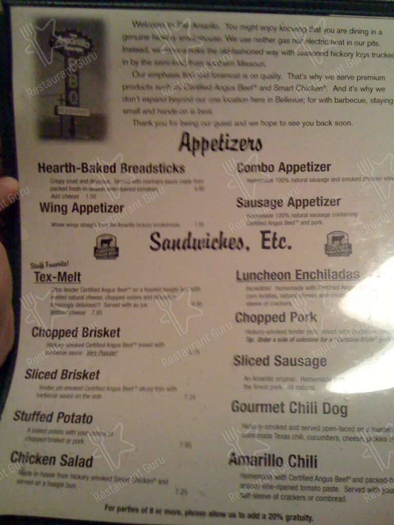 Menu at Amarillo BBQ, Omaha