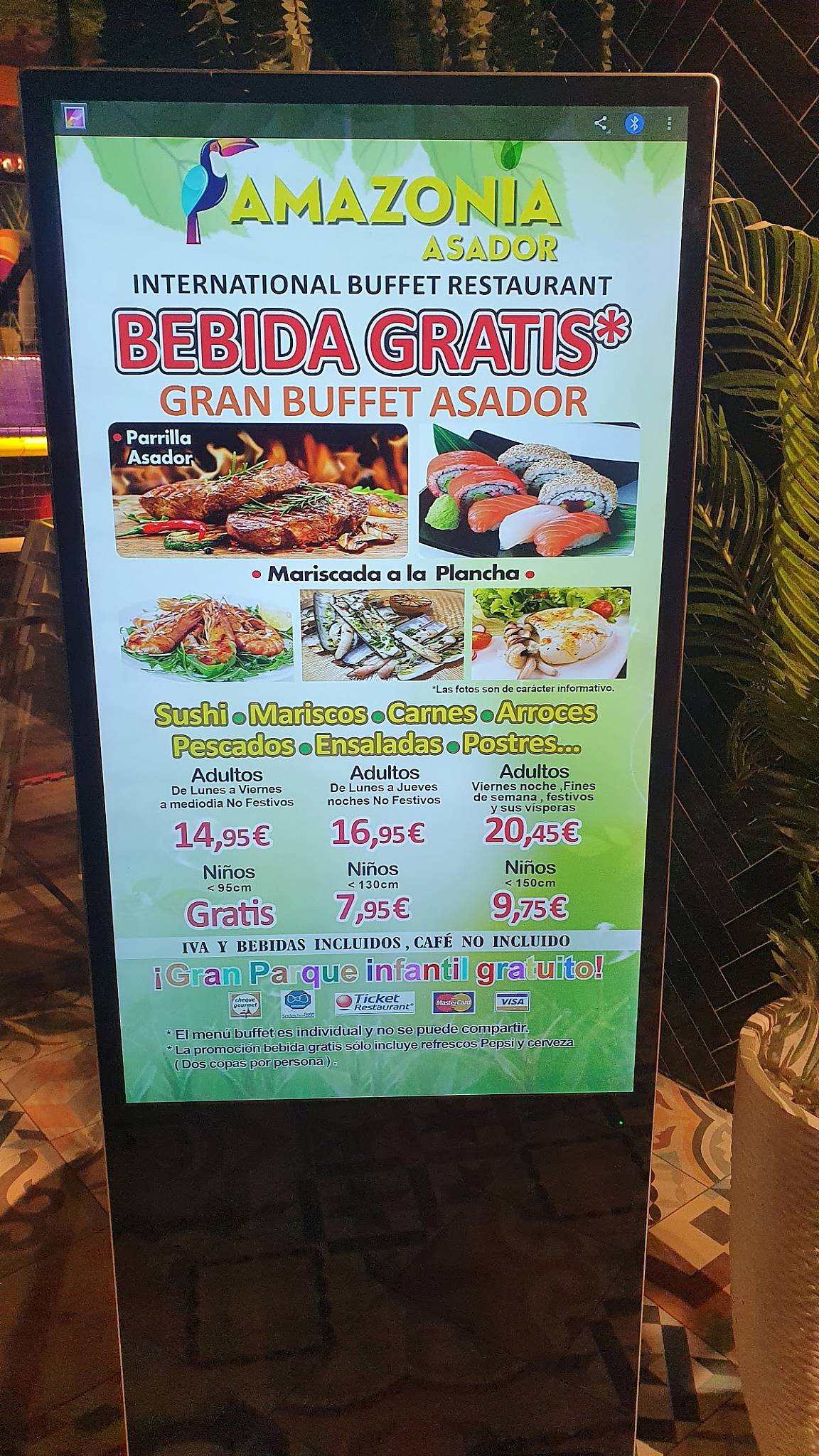 Carta del restaurante Amazonia Asador, Madrid