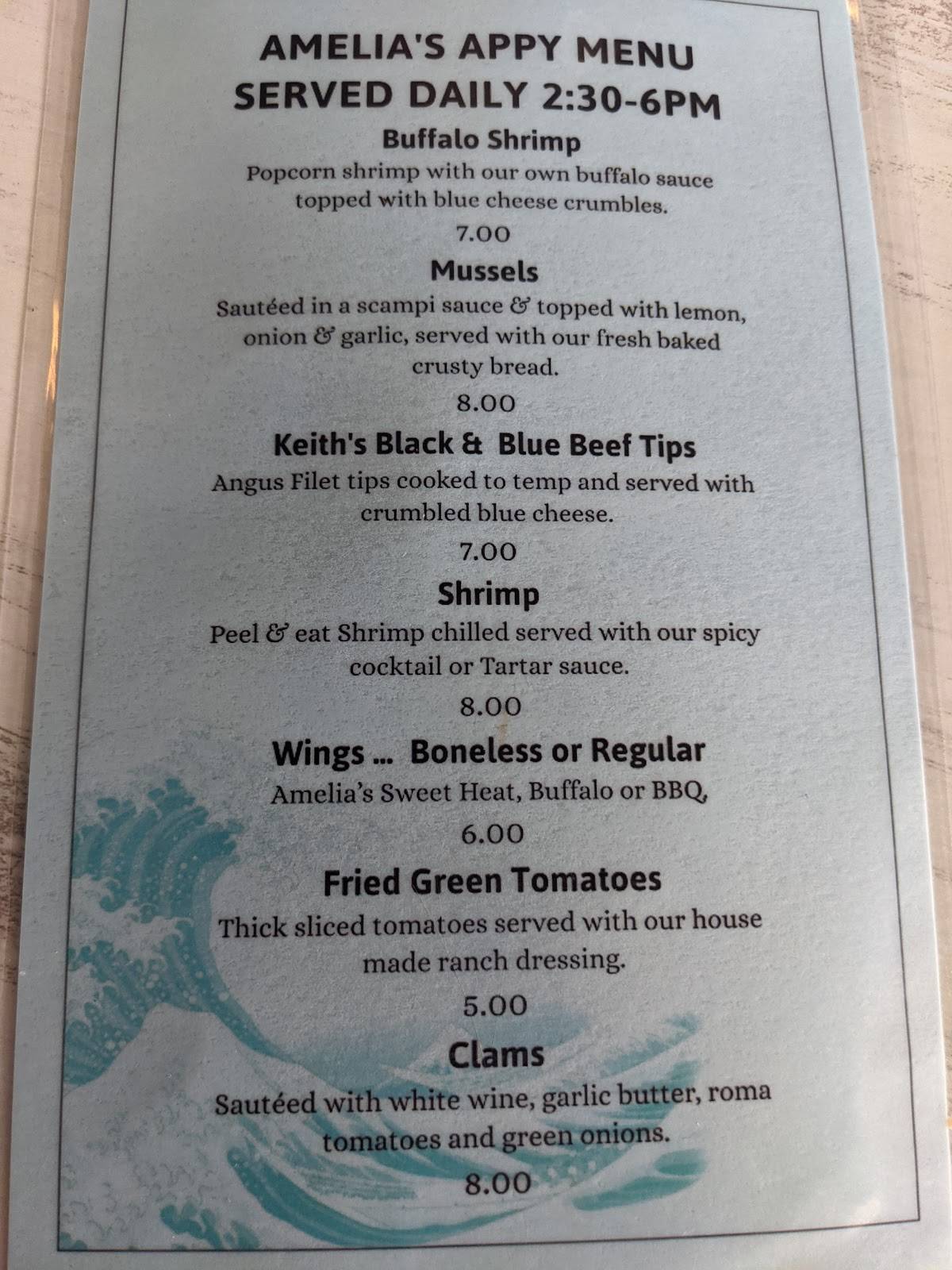 Menu at Amelia's Bar & Grille, Ocean Isle Beach
