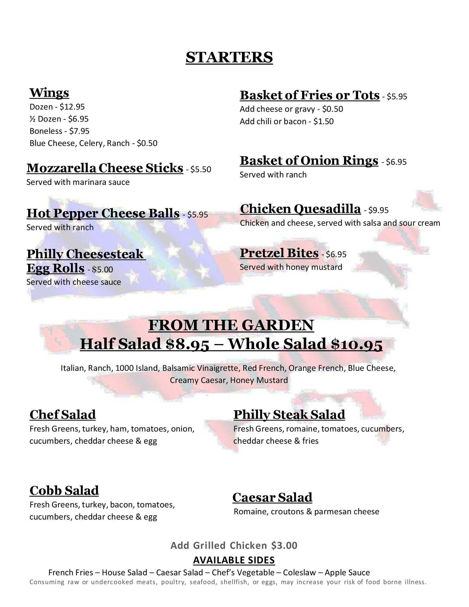 Menu at American Legion Post 143 pub & bar, New Cumberland