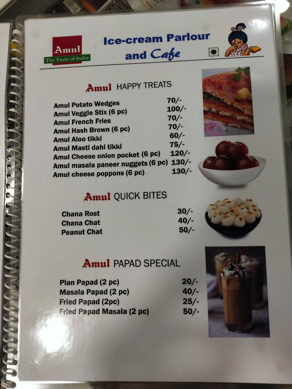 Menu at Amul Ice cream parlour, Cafe and Store, Dewas