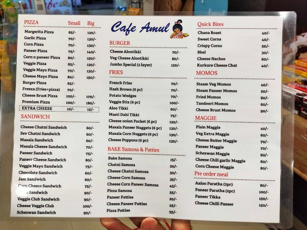Menu at Amul Ice cream parlour, Cafe and Store, Dewas