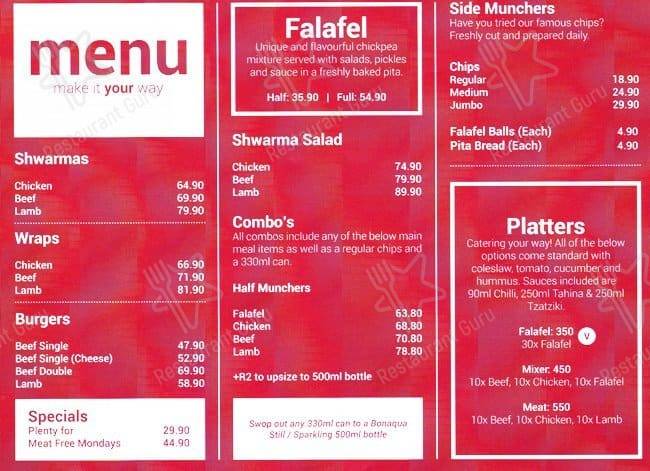 Menu at Anat Menlyn restaurant, Pretoria, Menlyn Park
