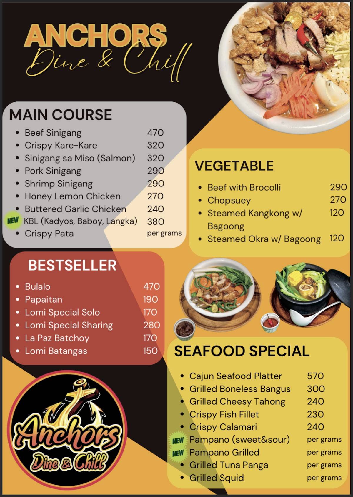 Menu at Anchors dine and chill restaurant, Muntinlupa