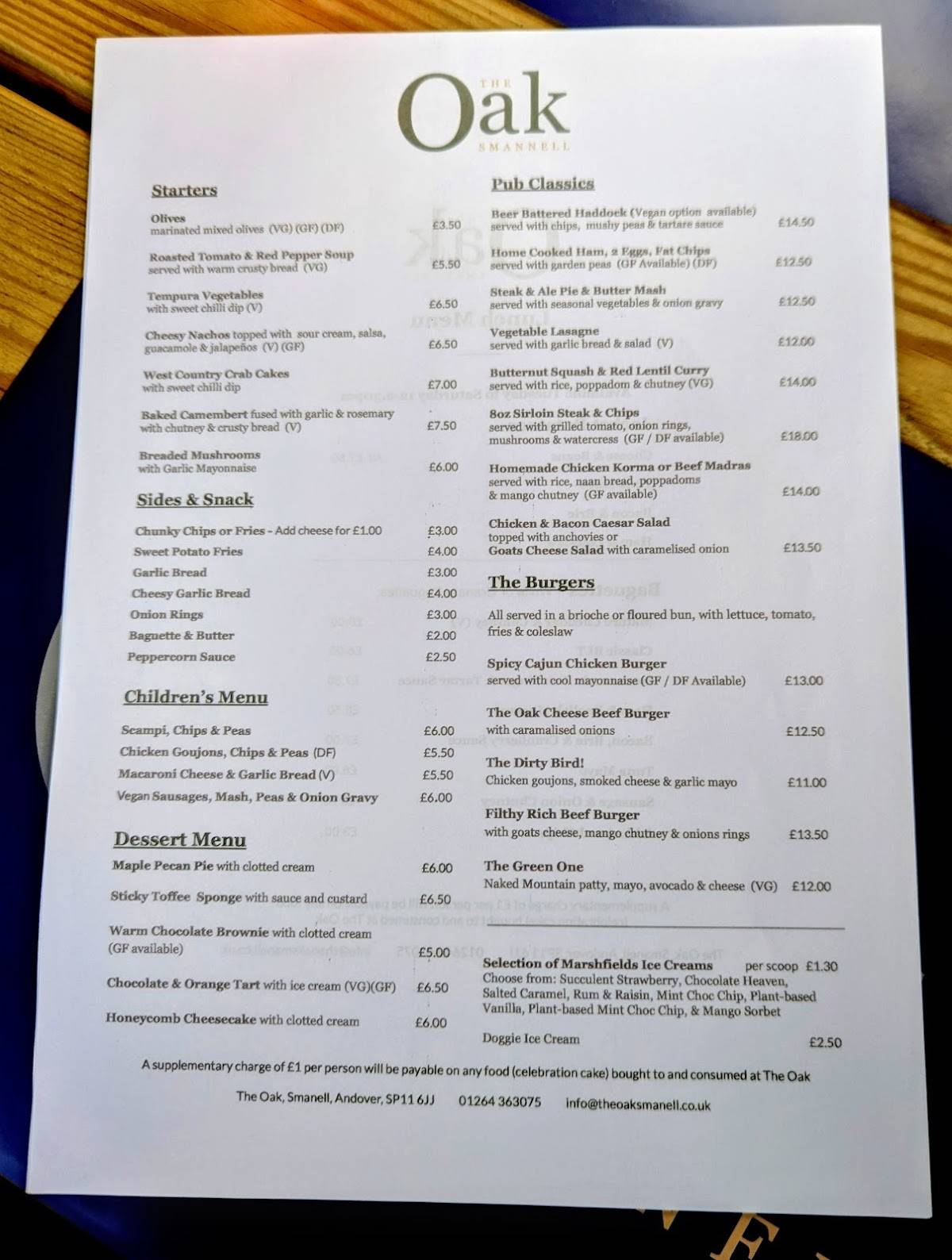 Menu at The Oak pub & bar, Andover