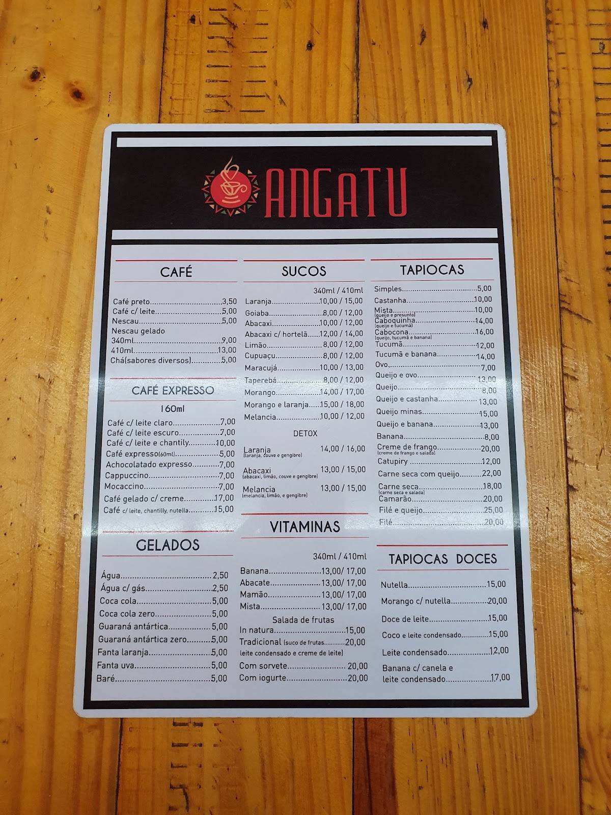 Menu em Angatú Café, Manaus