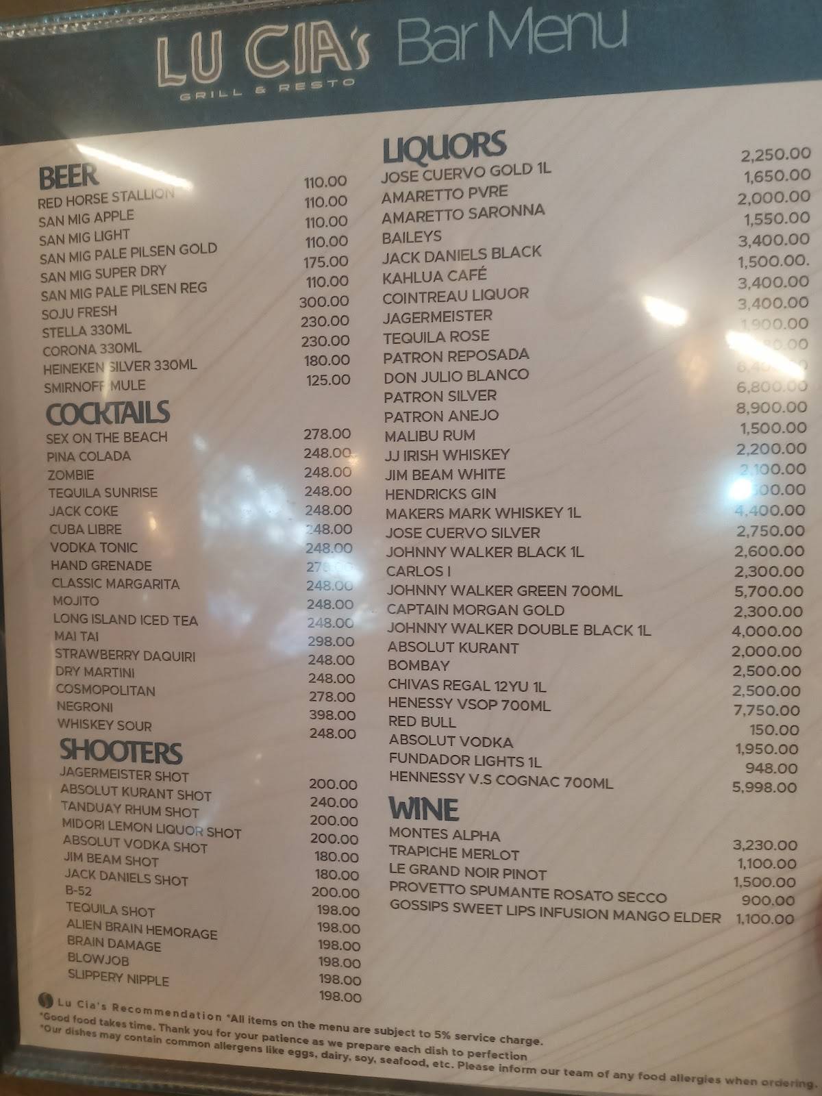 Menu at Lu Cia's Grill and Resto restaurant, Angeles