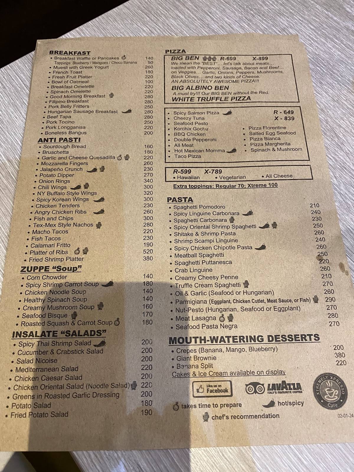 Menu at Xtremely Xpresso Cafe - SM Clark, Mabalacat, SM Clark