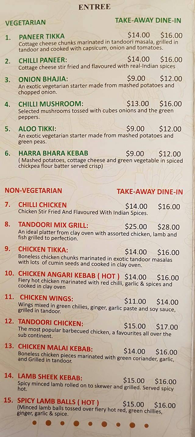 Menu at Anghiti restaurant, Padbury