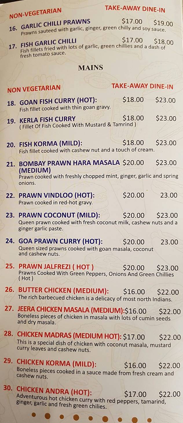 Menu at Anghiti restaurant, Padbury