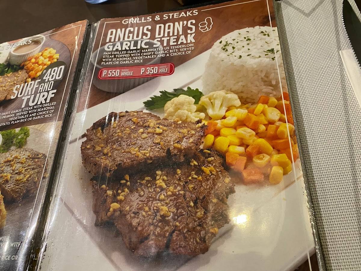 Menu at Angus Dan's steakhouse, Cebu City