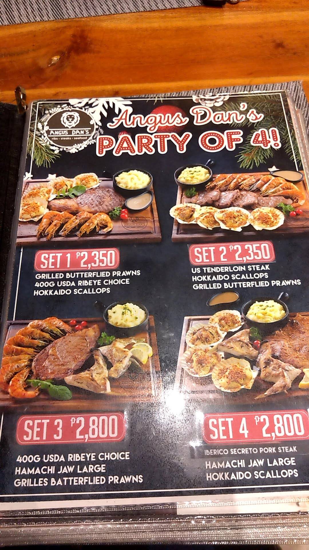 Menu at Angus Dan's steakhouse, Cebu City