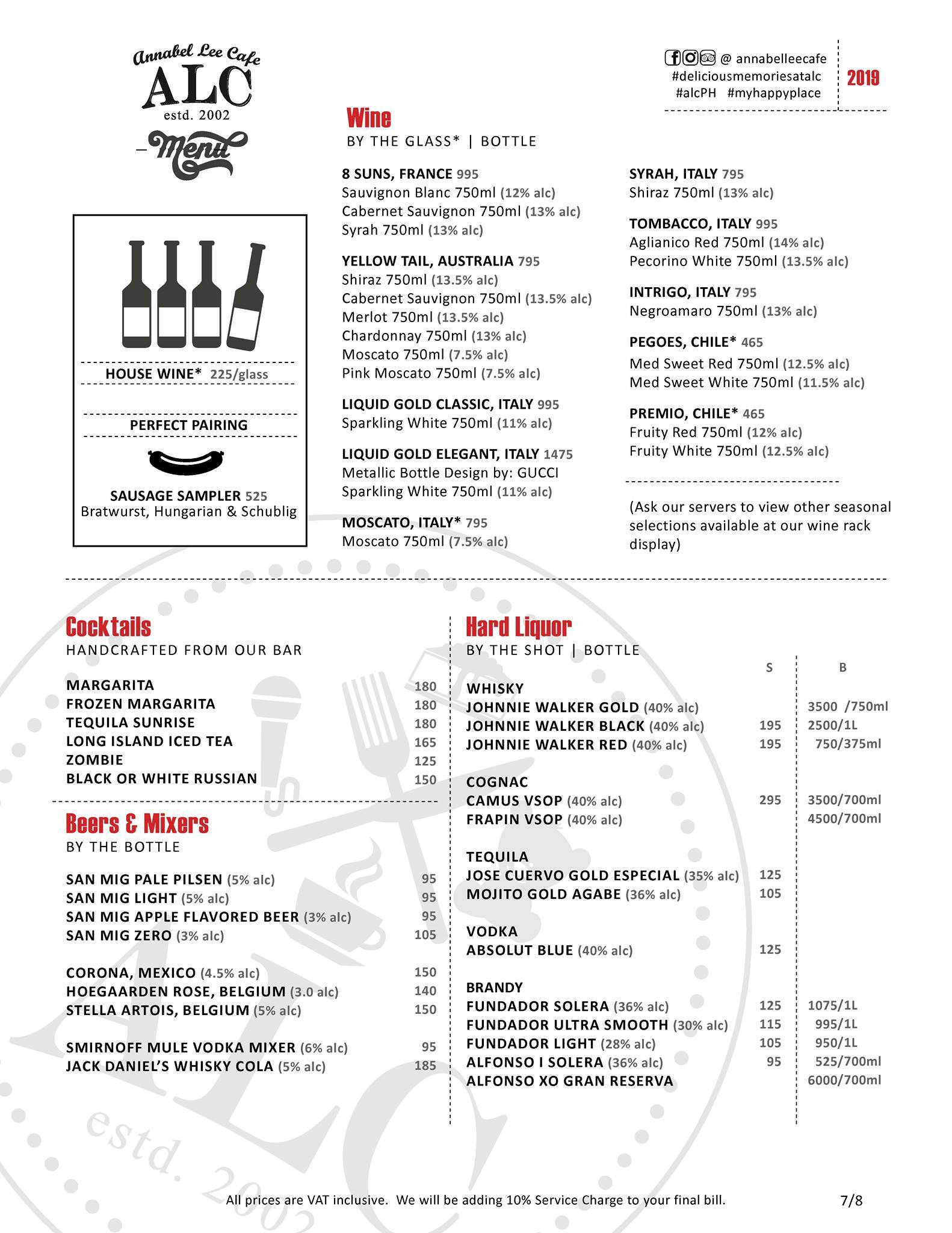 Menu at ALC Bistro restaurant, Pasig