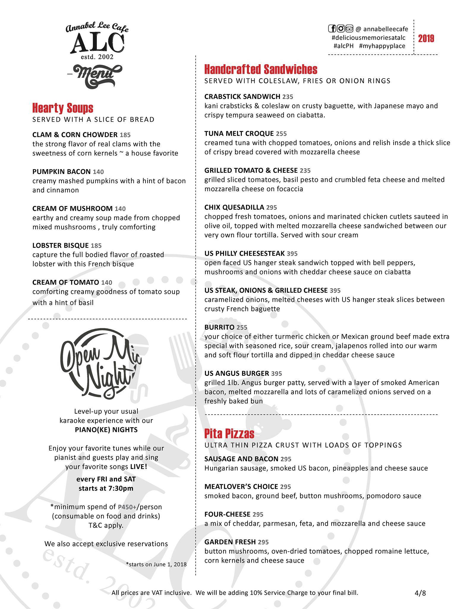 Menu at ALC Bistro restaurant, Pasig