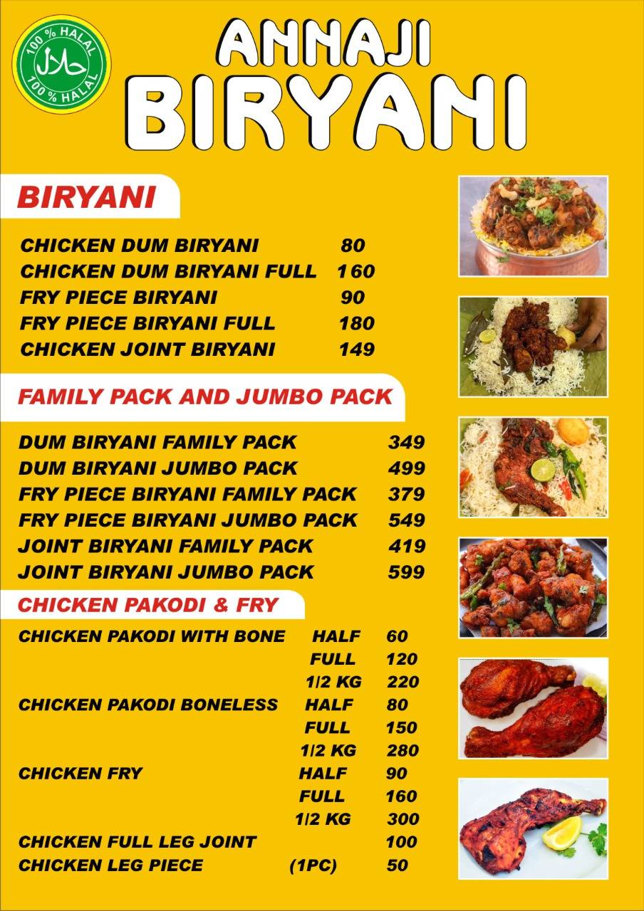 Menu at Annaji Biryani, Nagpur