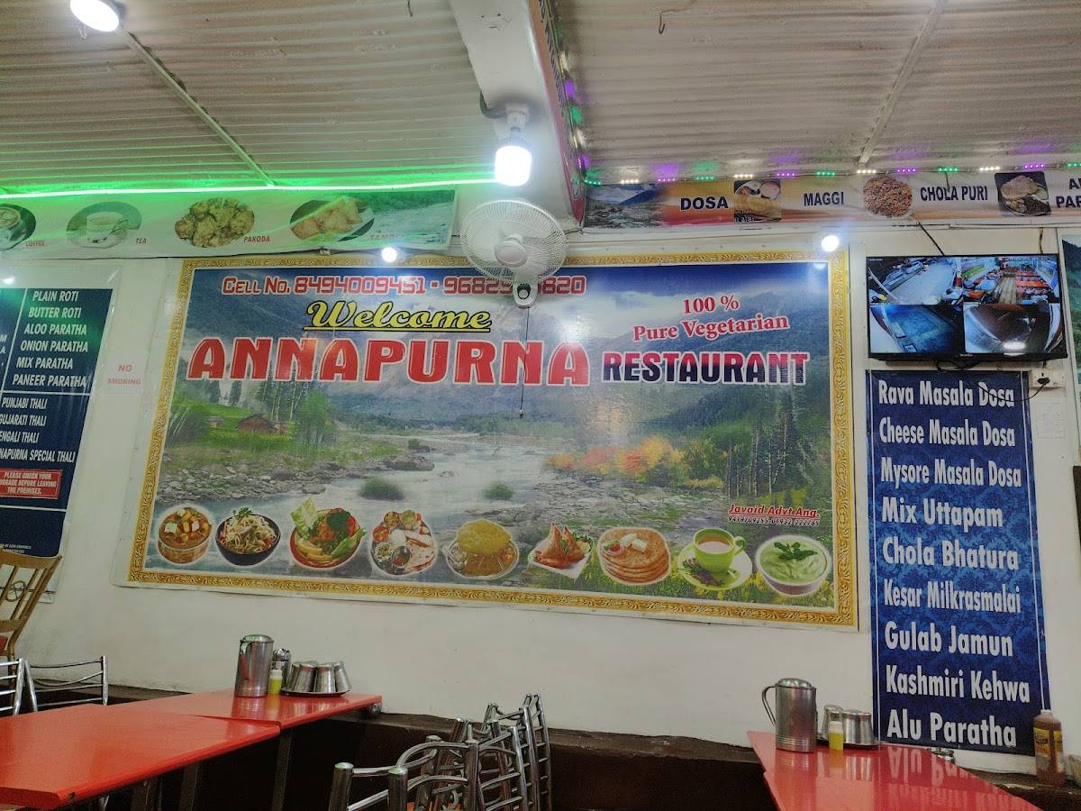 Menu at Annapurna Restaurant, Pahalgam