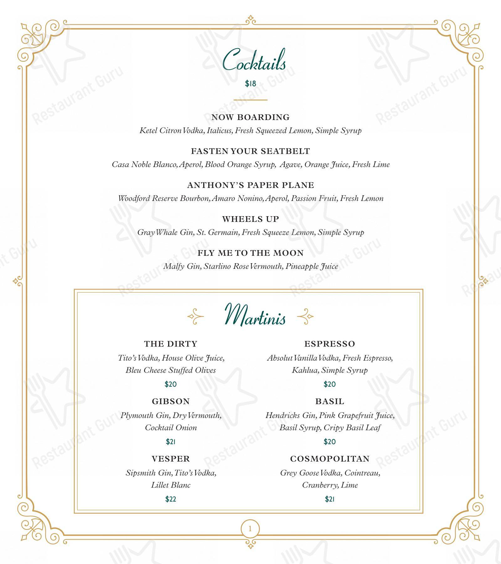 Menu at Anthony's Runway 84 steakhouse, Fort Lauderdale
