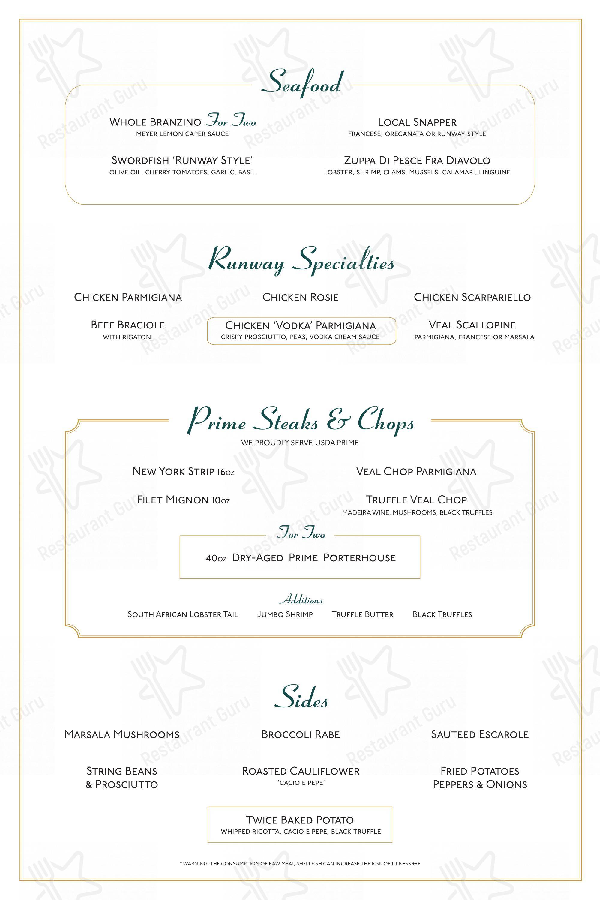 Menu at Anthony's Runway 84 steakhouse, Fort Lauderdale