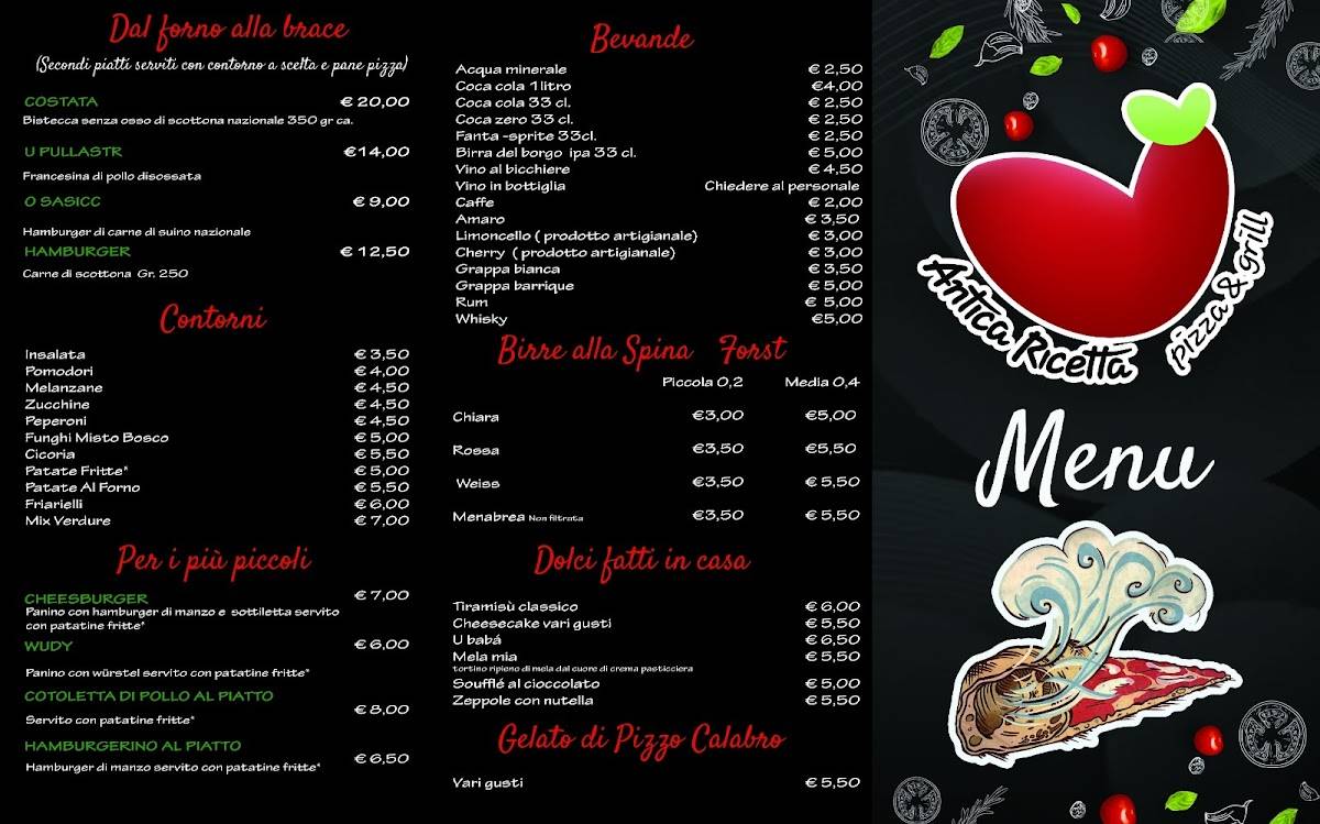 Menu au Antica Ricetta restaurant, Rome