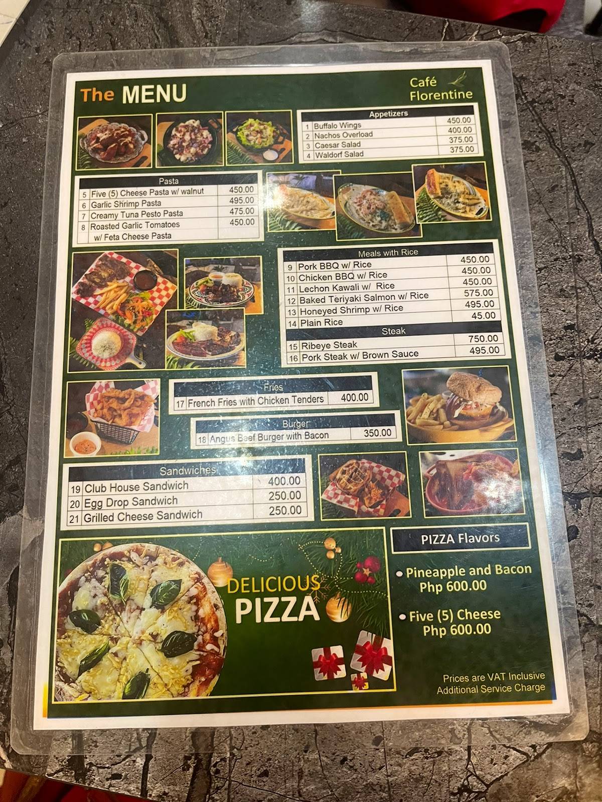 Menu at Cafe Florentine, Antipolo