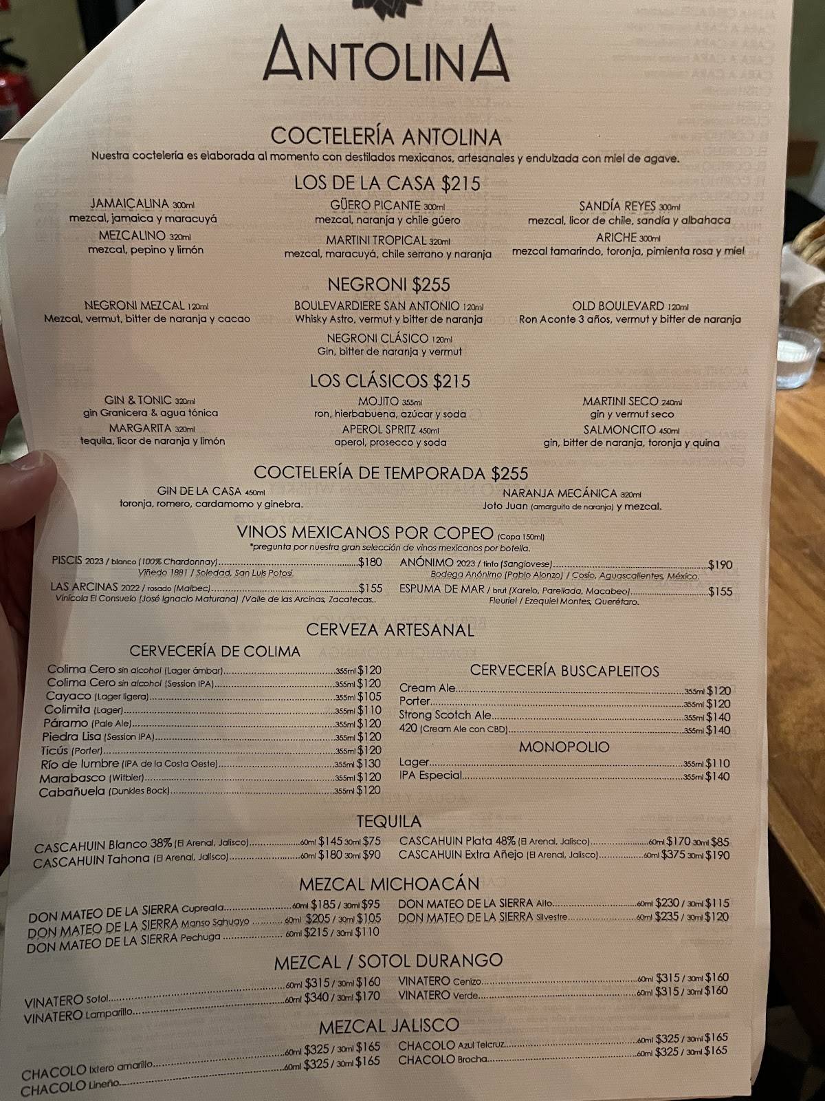 Carta del restaurante Antolina, Ciudad López Mateos