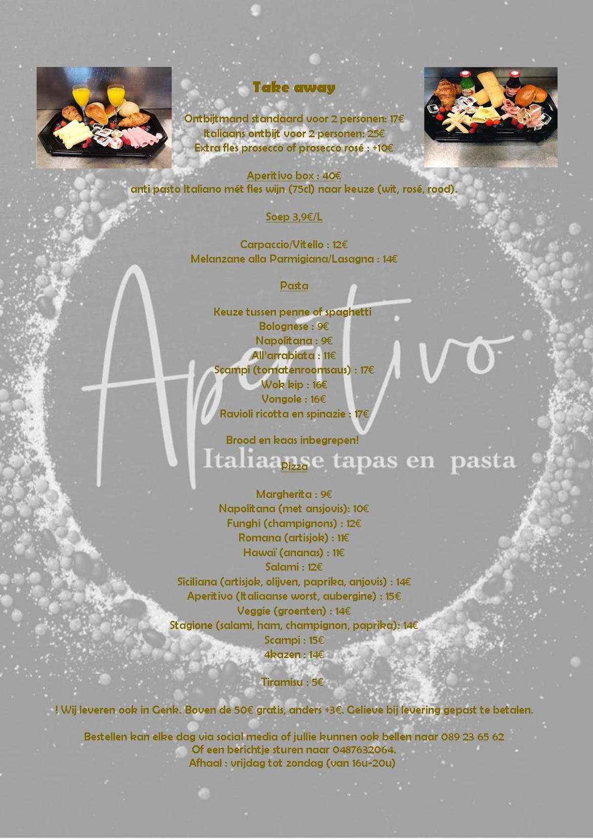 Menu at Aperitivo, Genk