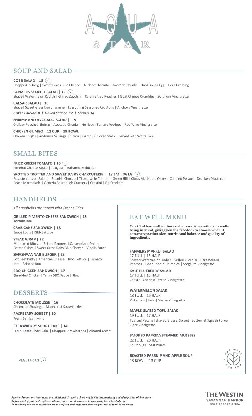 Menu at Aqua Star pub & bar, Savannah