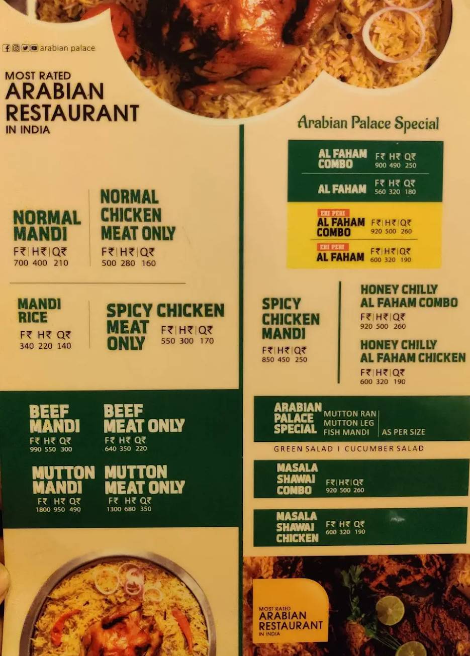 Menu at Arabian Palace Kakkanad, Kakkanad