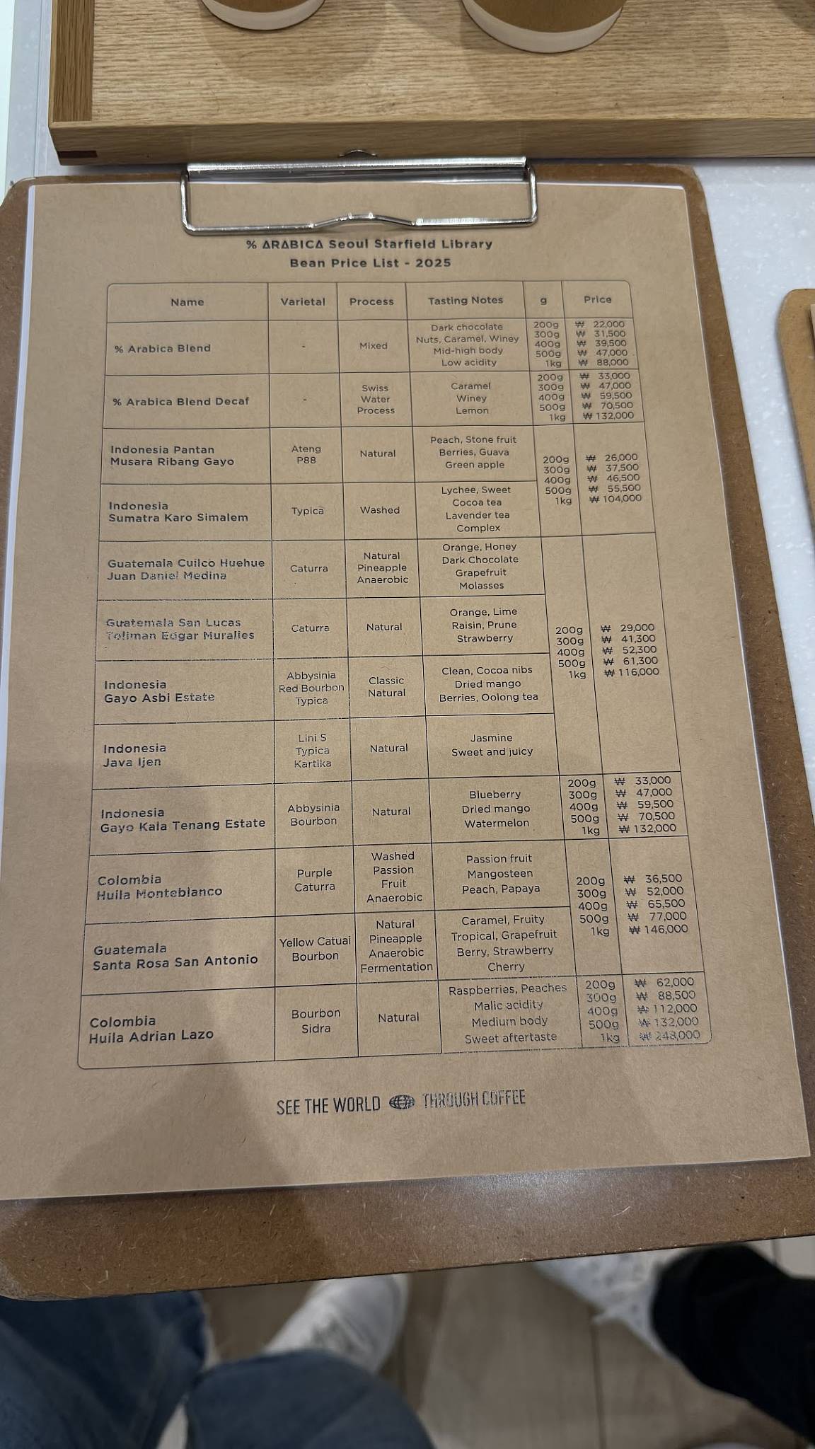 Menu at % Arabica Seoul Starfield Library cafe, Seoul