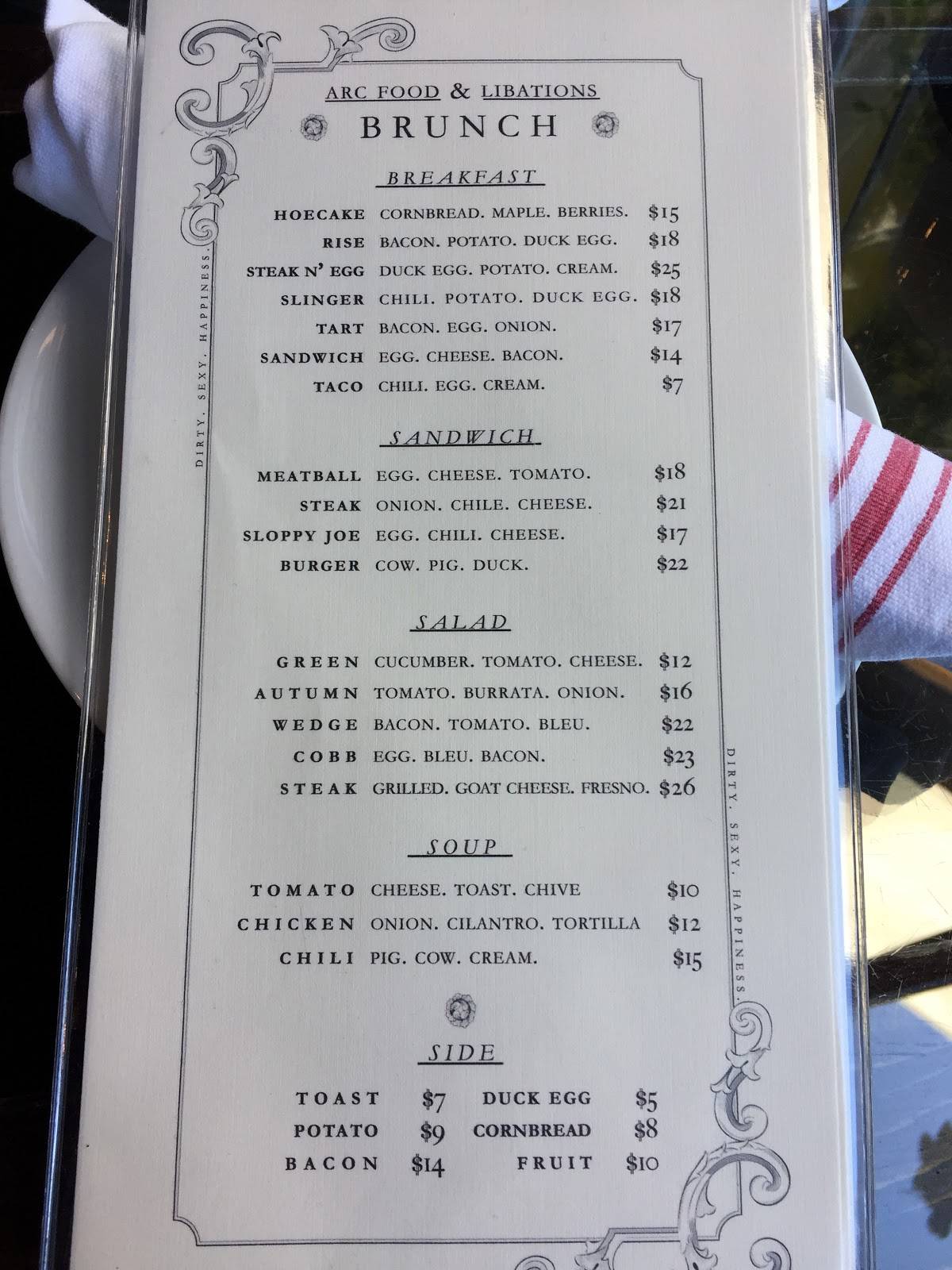 Menu at Arc Food & Libations pub & bar, Costa Mesa