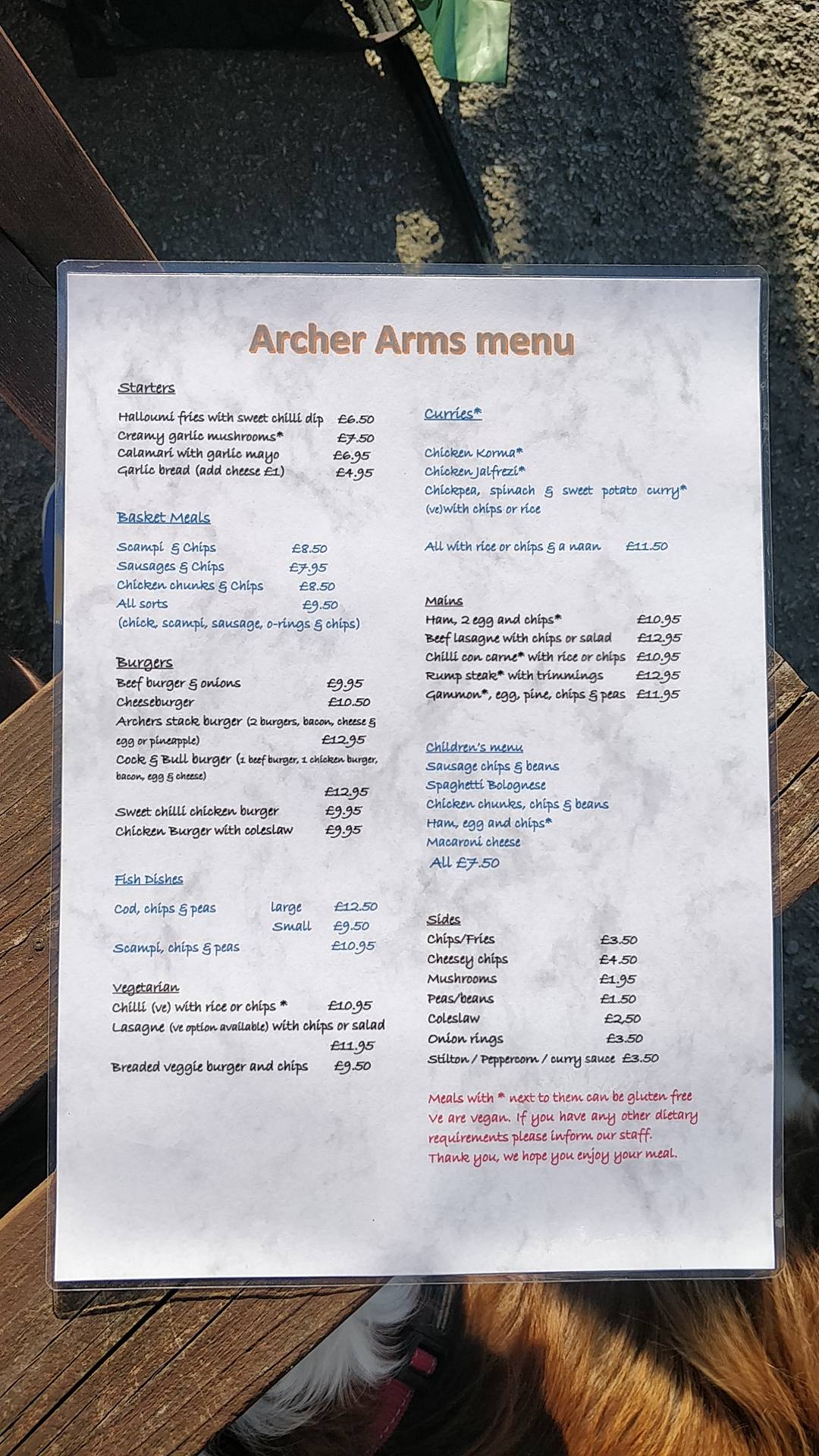 Menu at Archer Arms pub & bar, Lewannick