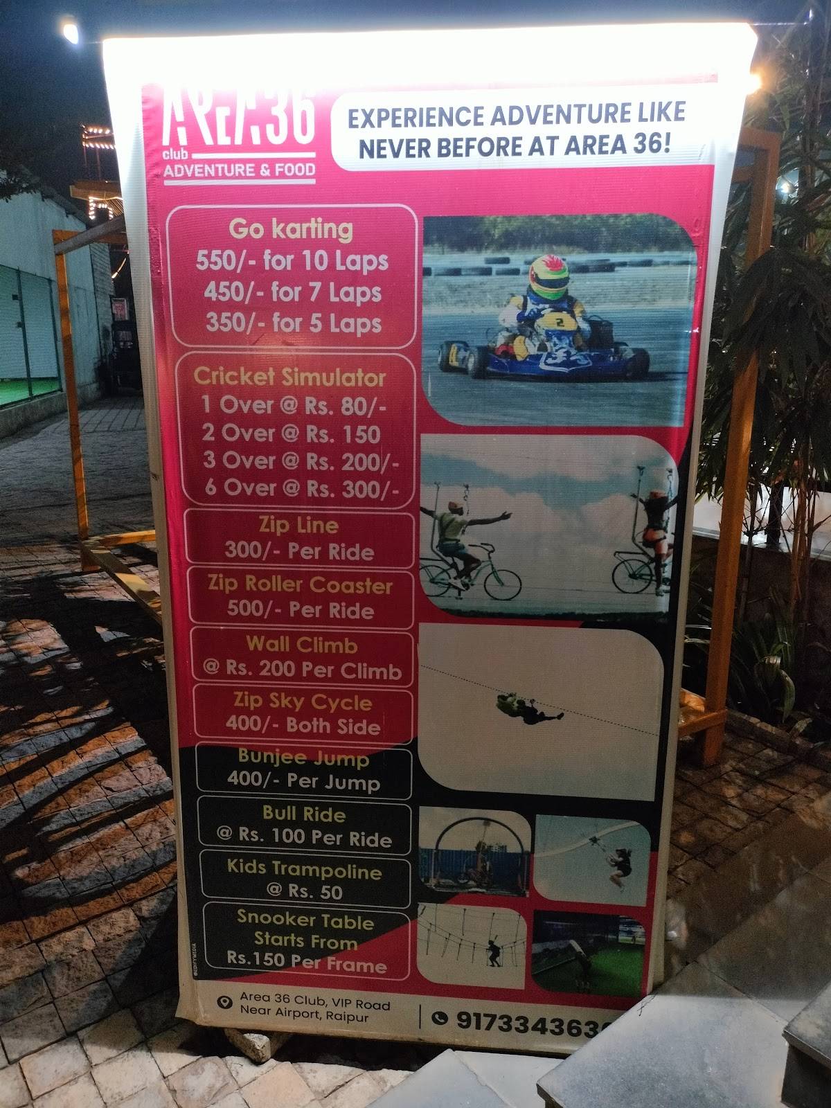 Menu at Area 36 Club, Raipur