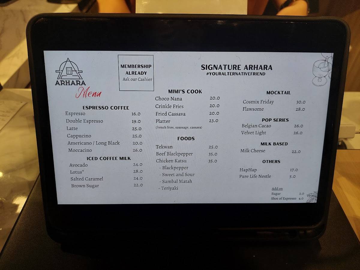 Menu at Arhara Coffee, Pekanbaru