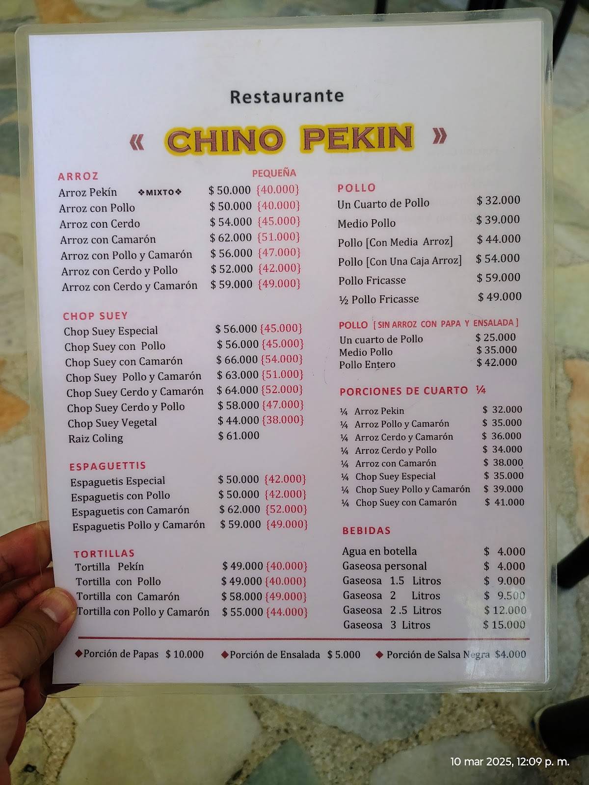 Carta del restaurante Arroz Chino Pekin, Neiva