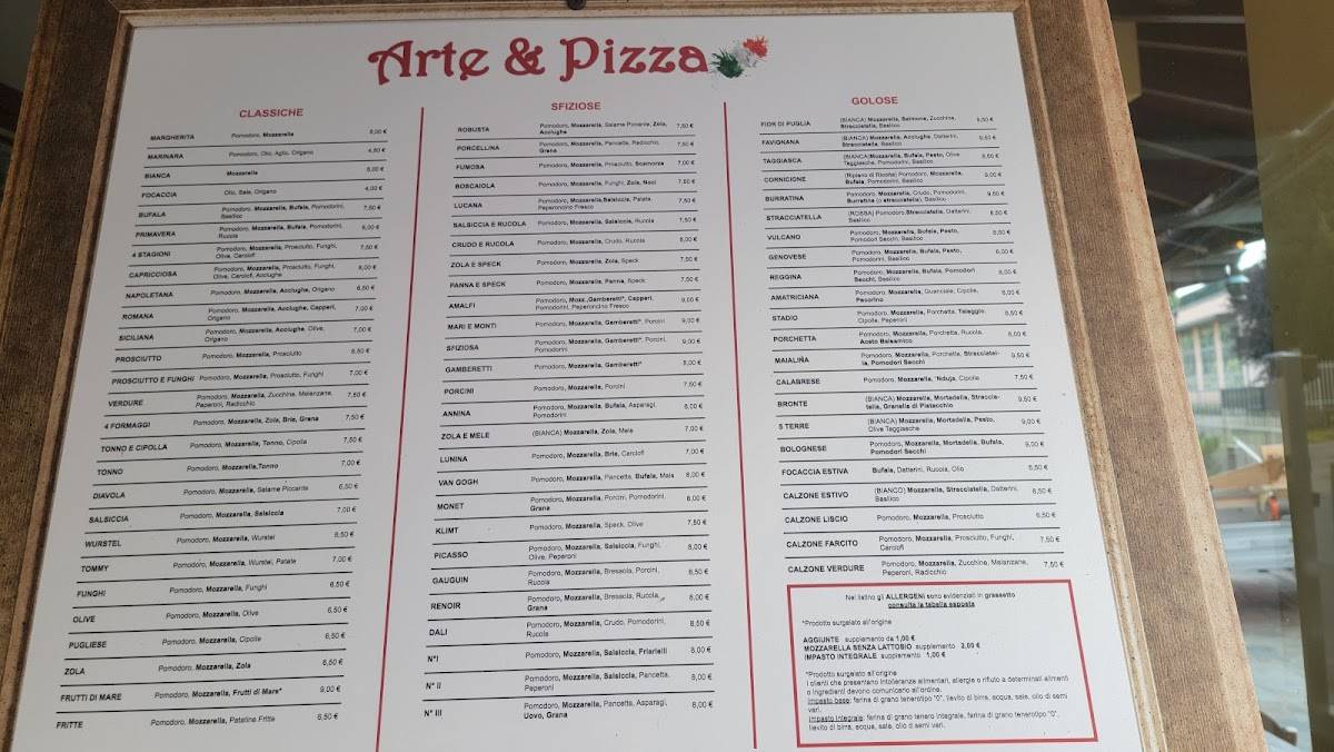 Menu da Arte & Pizza pizzeria, Cardano Al Campo