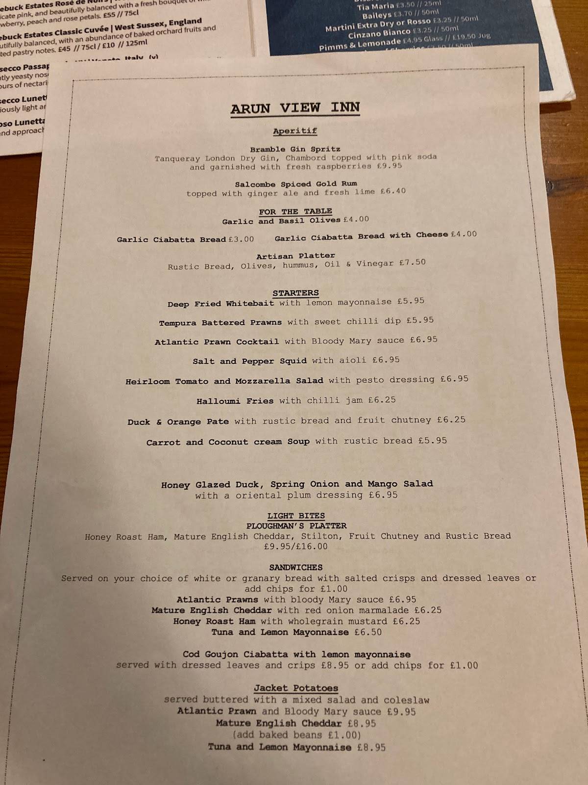 Menu at Arun View Inn pub & bar, Littlehampton