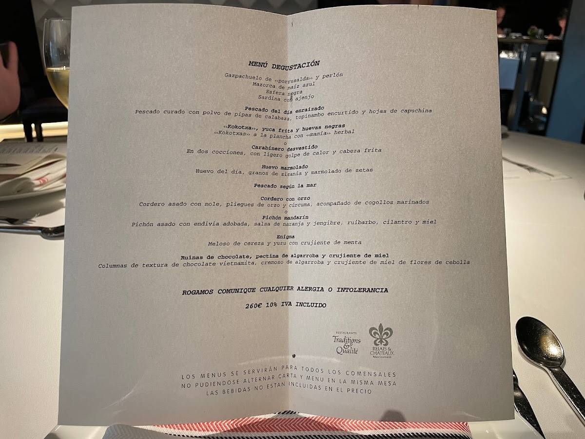 Menu at Arzak restaurant, San Sebastián, Alcalde J. Elosegi Hiribidea