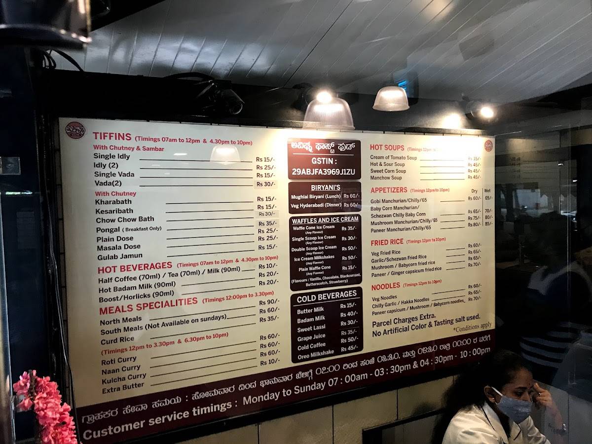 Menu at Asha Tiffins, Bengaluru
